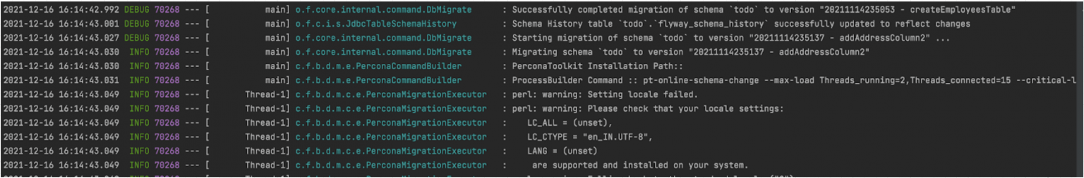 Orchestrating database migrations with flyway and online schema changes